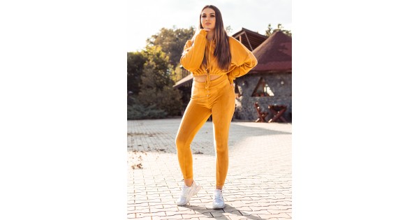 Trening din Catifea cu hanorac scurt Ocru - Cumparamisim.ro