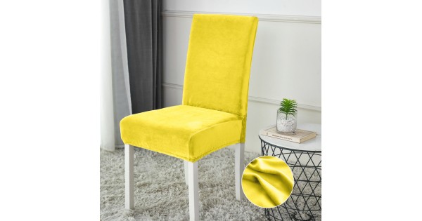 Set 4 huse universale pentru scaun din CATIFEA, Galben Intens ...