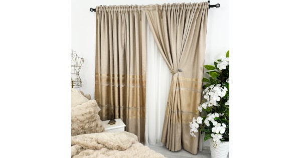 Set 2 Draperii Elite, tip panou 300cm x 232cm, rejansa pt bara, Bej cu ...