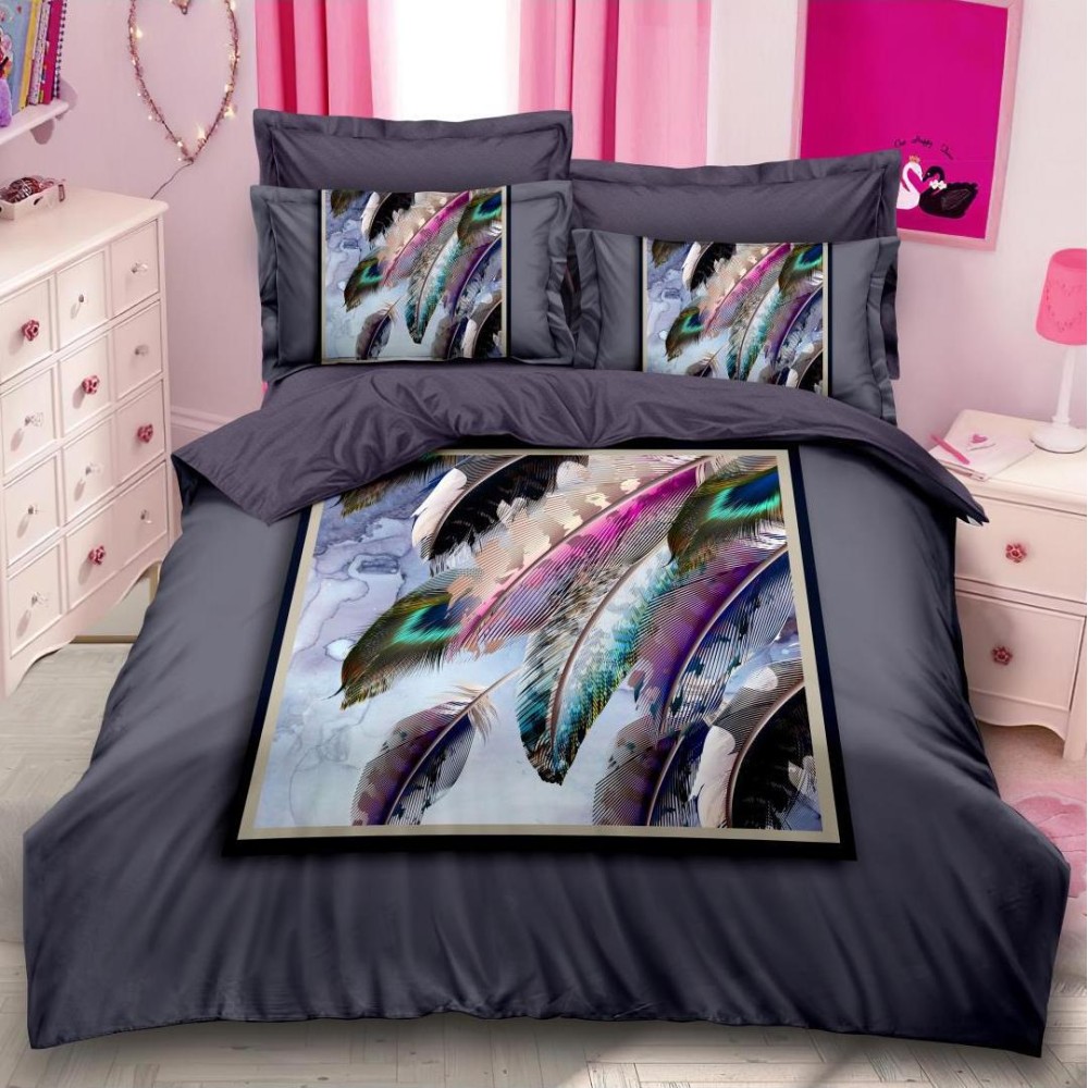 Lenjerie pat dublu, FINET, 6 piese, IDENTICA CU POZA, Gri antracit ...