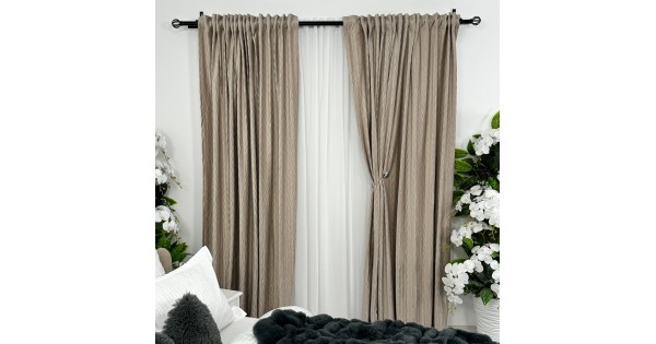 Set 2 draperii din Catifea Plisata cu opacitate ridicata, Bej nisipiu ...