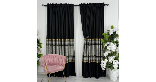 Set 2 Draperii Elite, tip panou 300cm x 230cm , Rejansa pt sina,Negru ...