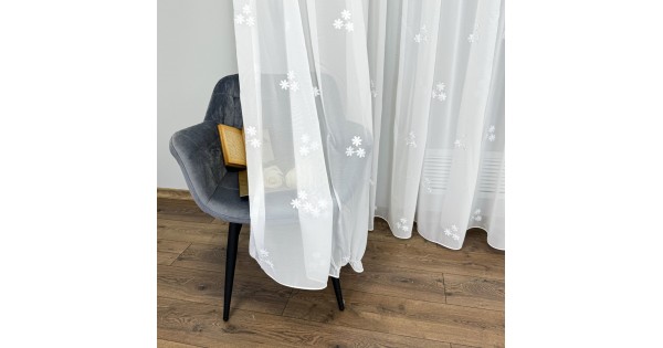 Set 2 Perdele Anabelle din Voal Brodat -140cm x 70cm, Tiv lat , model ...