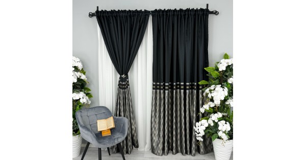 Set 2 Draperii Lines, tip panou 300cm x 232cm, Rejansa pt bara, Negru ...