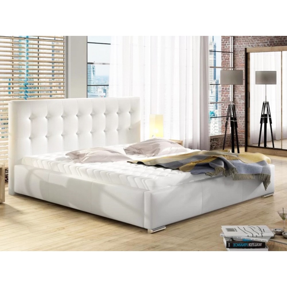 Pat Dublu, pentru saltea de 160x200cm, cu Lada de Depozitare, Tapițat ...