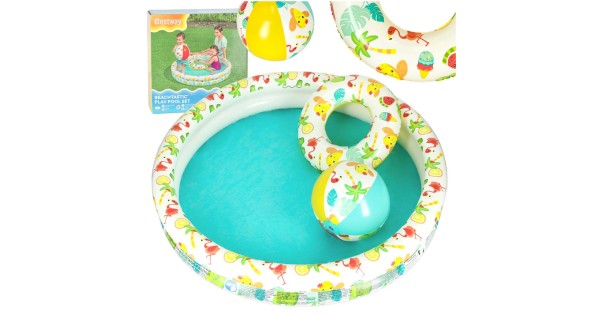 Set 3 piese Piscina gonflabila colac si minge Multicolor 122 cm ...